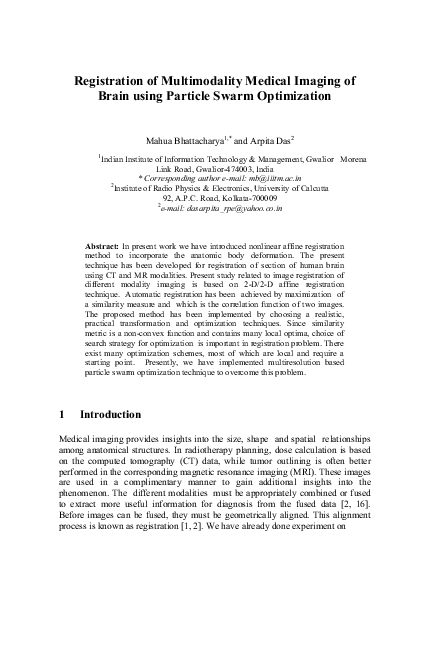 (PDF) Registration of Multimodality Medical Imaging of Brain using Particle Swarm Optimization ...
