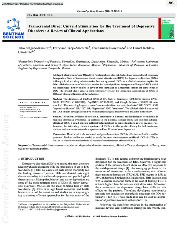(PDF) Transcranial Direct Current Stimulation for the Treatment of ...