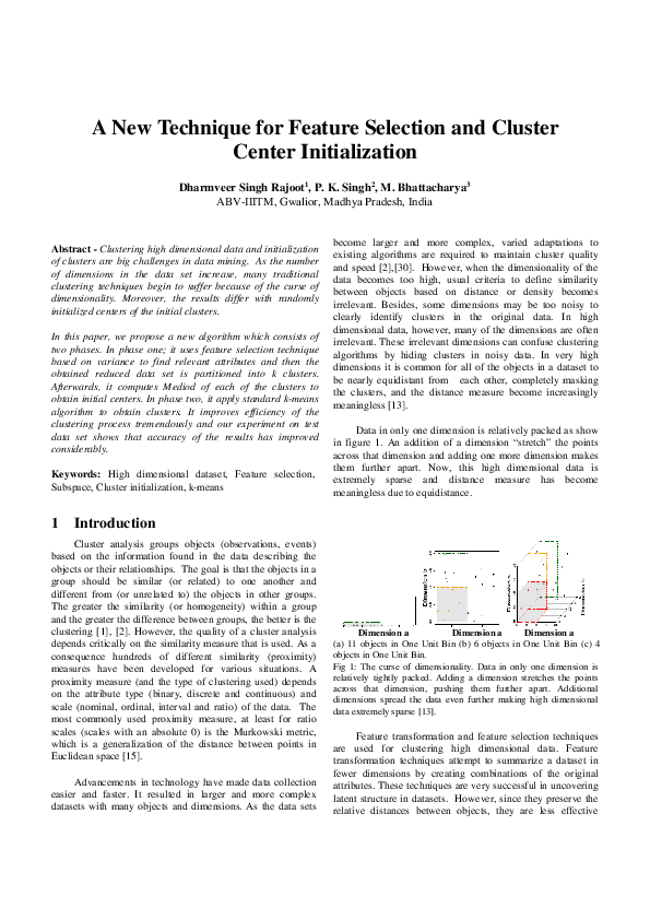 (PDF) A New Technique For Feature Selection And Cluster Center Initialization