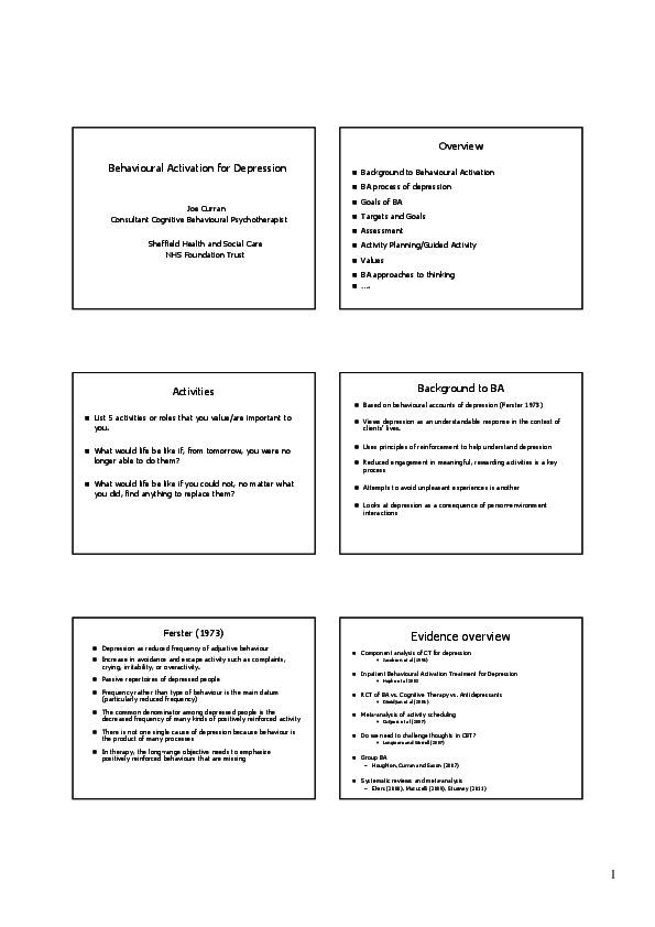 (PDF) Behavioural Activation for Depression