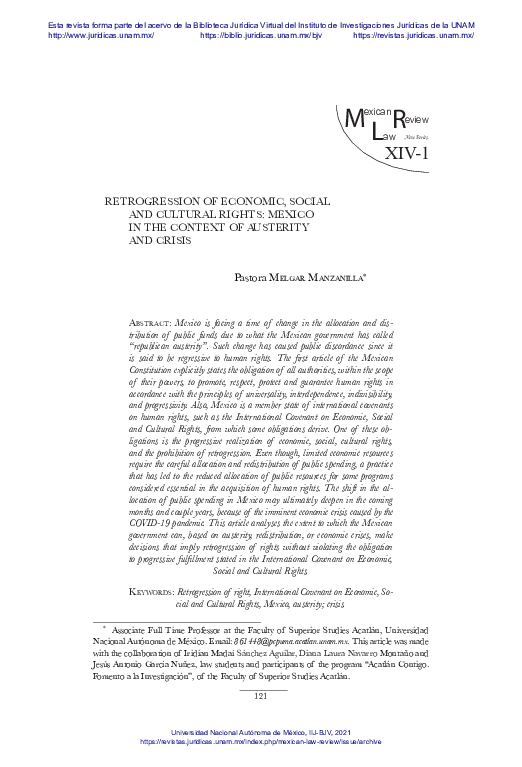 (PDF) RETROGRESSION OF ECONOMIC, SOCIAL AND CULTURAL RIGHTS: MEXICO IN ...