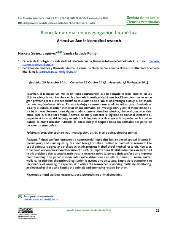 (PDF) Bienestar animal en investigación biomédica