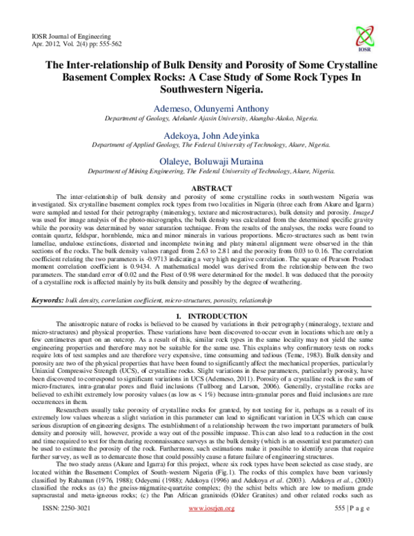 (PDF) The Inter-relationship of Bulk Density and Porosity of Some ...