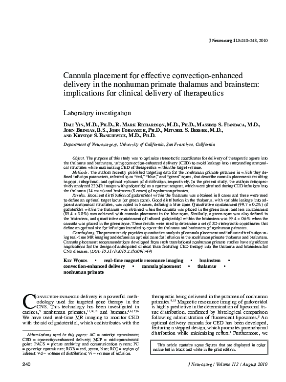 (PDF) Cannula Placement for Effective Convection-Enhanced Delivery In ...