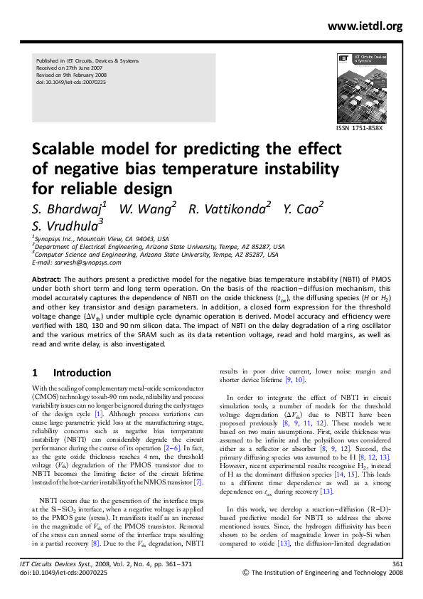 (PDF) Scalable model for predicting the effect of negative bias temperature instability for ...