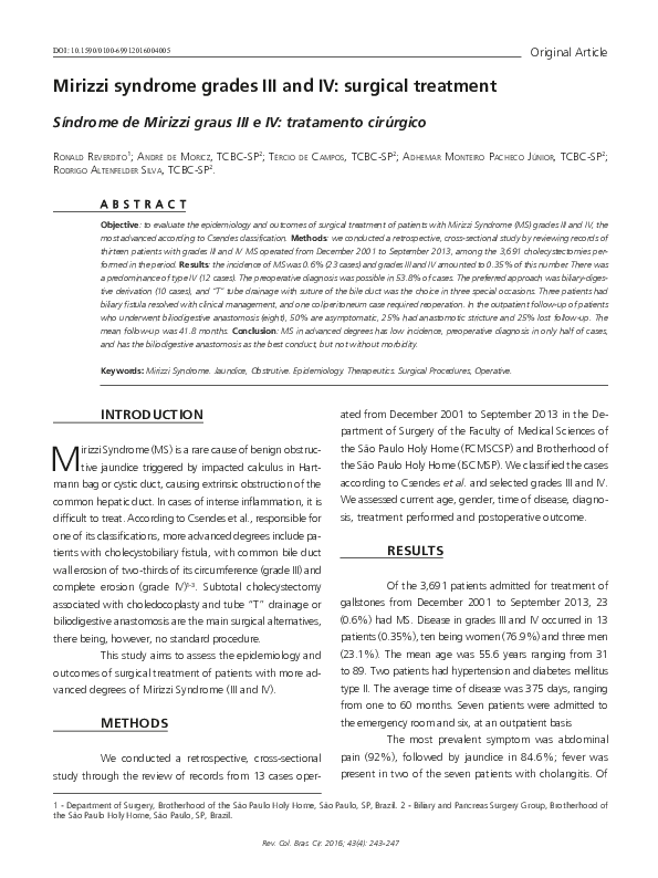 (PDF) Mirizzi syndrome grades III and IV: surgical treatment