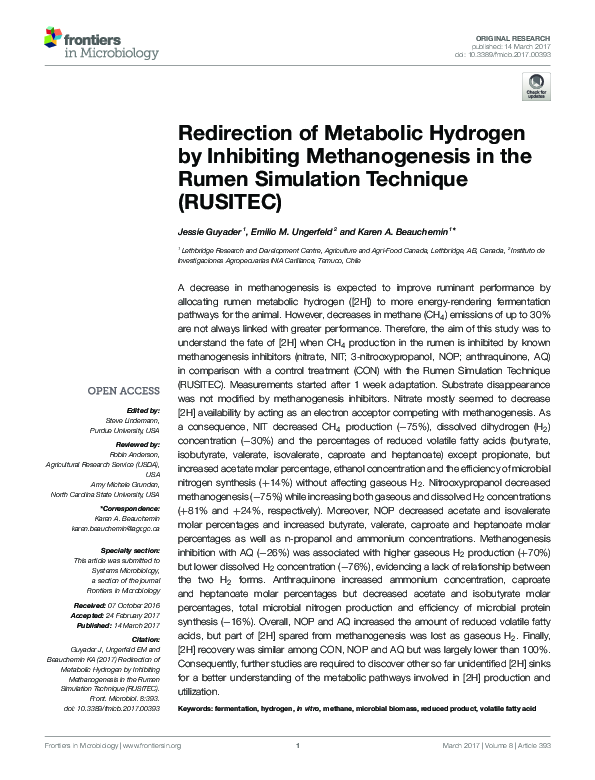 (PDF) Redirection of Metabolic Hydrogen by Inhibiting Methanogenesis in ...