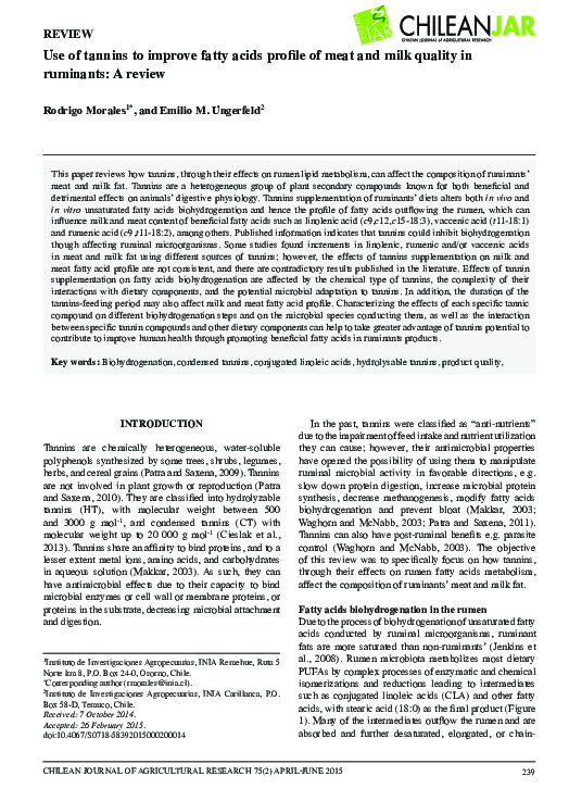 (PDF) Use of tannins to improve fatty acids profile of meat and milk ...