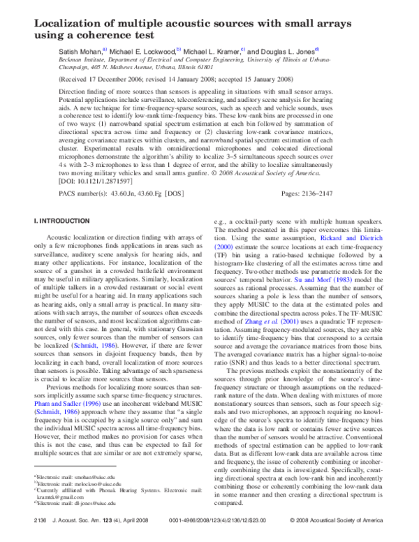 Pdf Localization Of Multiple Acoustic Sources With A Distributed Array Of Unsynchronized First