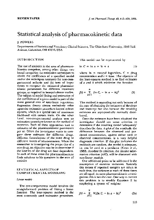 (PDF) Statistical analysis of pharmacokinetic data