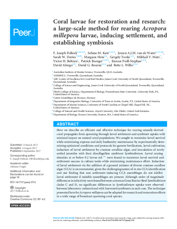 (PDF) Coral larvae for restoration and research: a large-scale method ...