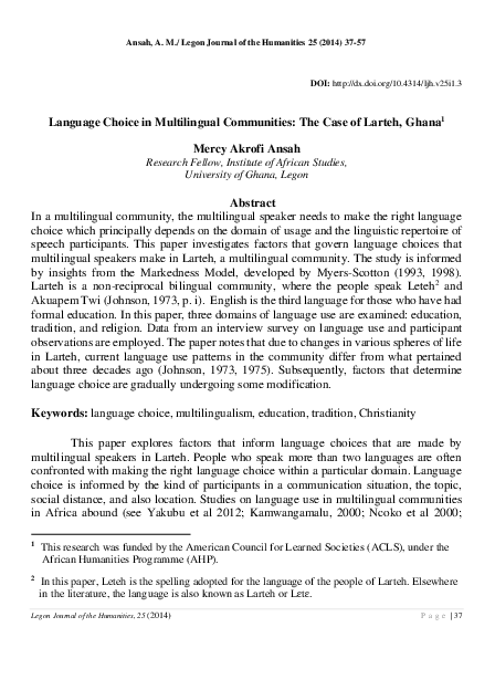 (PDF) Language Choice in Multilingual Communities: The Case of Larteh ...