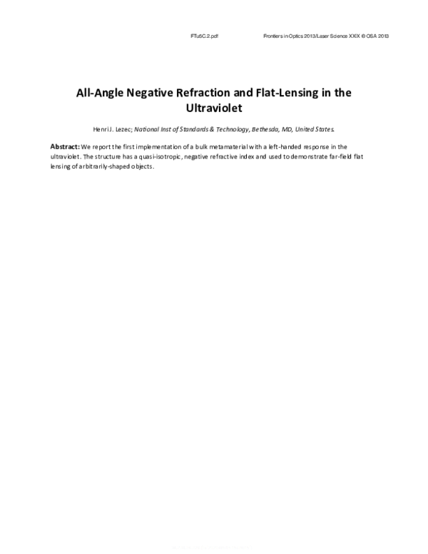 (PDF) All-Angle Negative Refraction and Flat-Lensing in the Ultraviolet