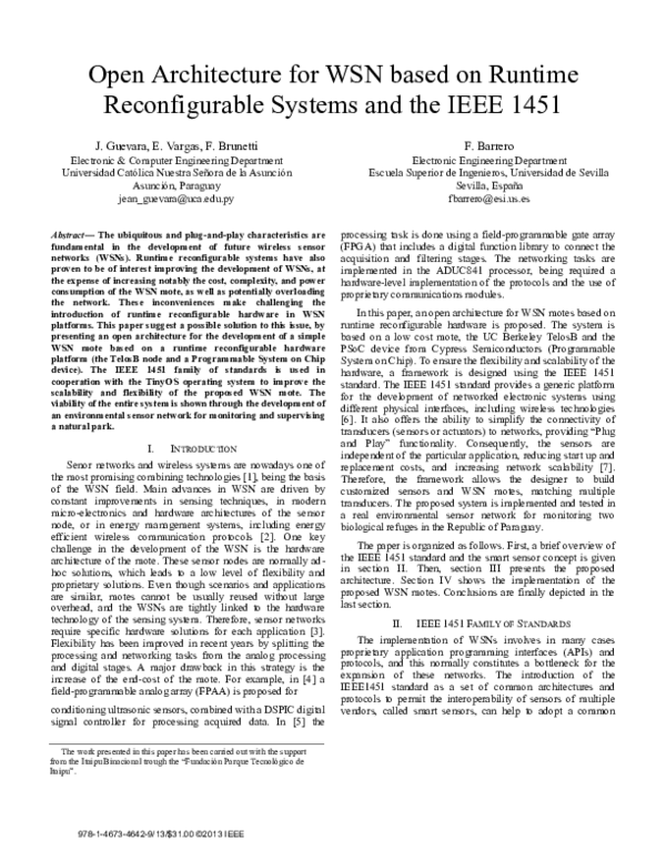 (PDF) Open architecture for WSN based on runtime reconfigurable systems and the IEEE 1451
