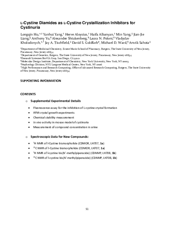 (PDF) L-Cystine Diamides as L-Cystine Crystallization Inhibitors for ...