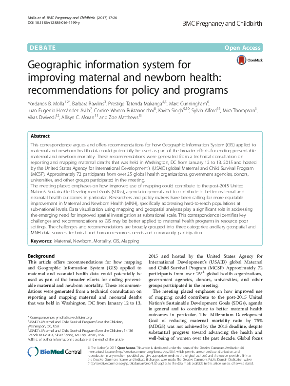 (PDF) Geographic information system for improving maternal and newborn ...