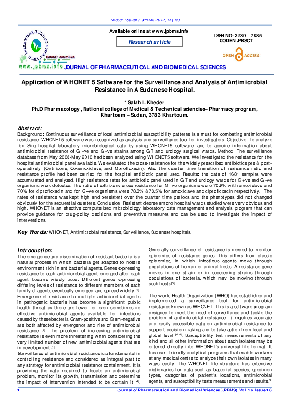 (PDF) Application of WHONET 5 Software for the Surveillance and Analysis of Antimicrobial ...