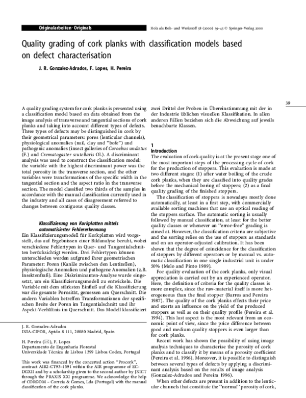 (PDF) Quality grading of cork planks with classification models based ...