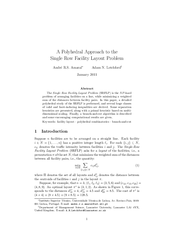 Pdf A Polyhedral Approach To The Single Row Facility Layout Problem