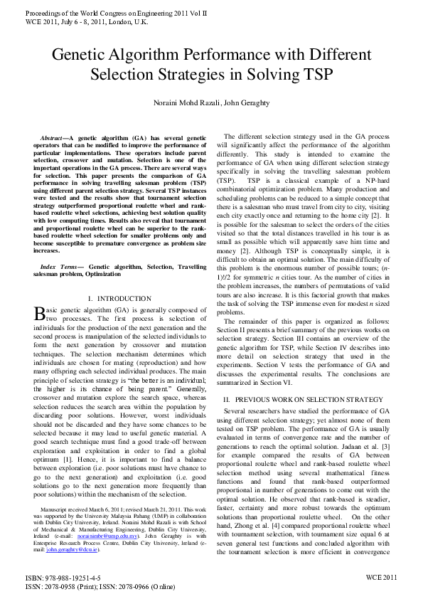 (PDF) Genetic Algorithm Performance with Different Selection Strategies ...