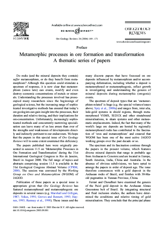 (PDF) Metamorphic processes in ore formation and transformation