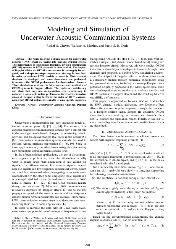 (PDF) Modeling and Simulation of Underwater Acoustic Communication Systems