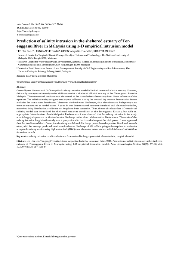 (PDF) Prediction of salinity intrusion in the sheltered estuary of ...