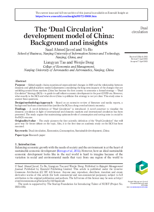 (PDF) The 'Dual Circulation' development model of China: Background and ...