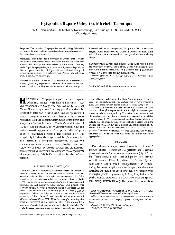 (PDF) Epispadias repair using the Mitchell technique