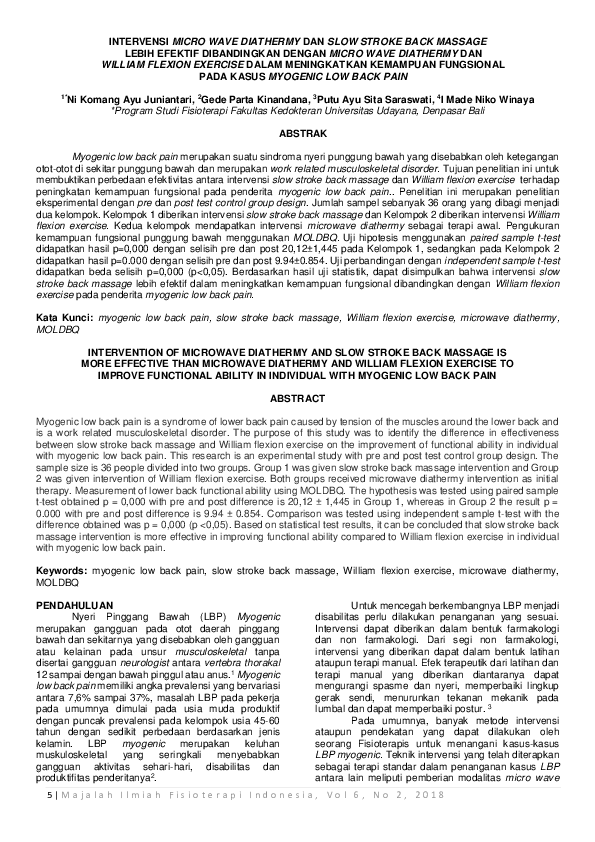 (PDF) The Intervention of Microwave Diathermy and Slow Stroke Back ...