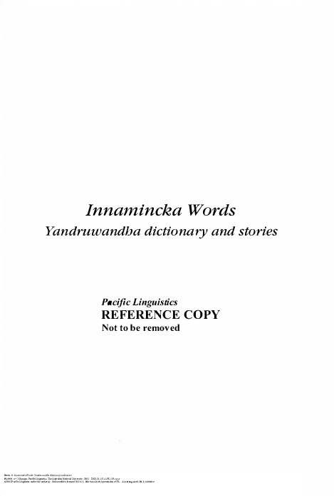 (PDF) Innamincka Words: Yandruwandha dictionary and stories | Gavan ...