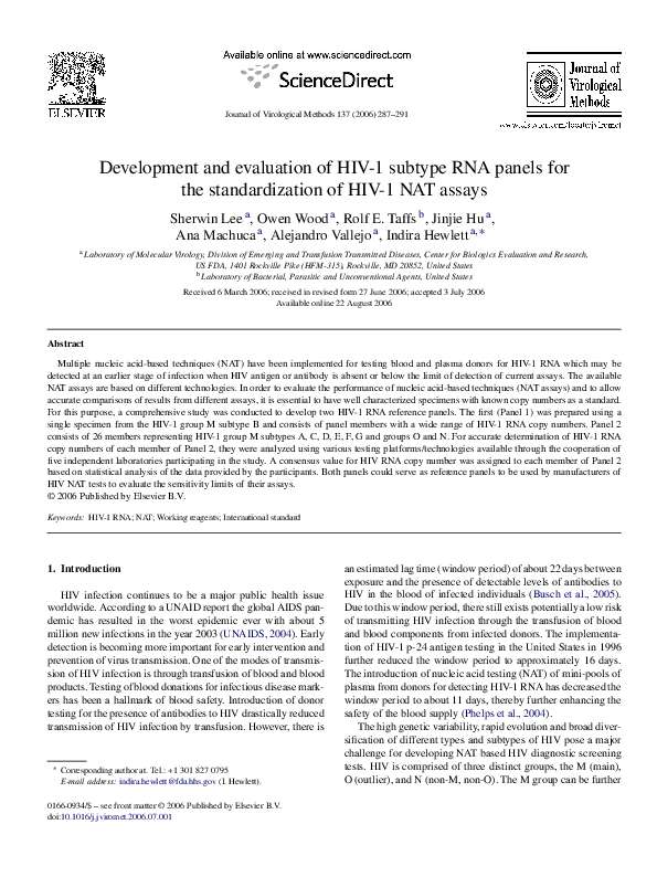 (PDF) Development and evaluation of HIV-1 subtype RNA panels for the ...