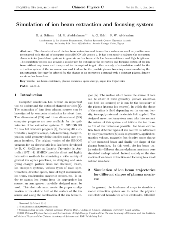 Pdf Simulation Of Ion Beam Extraction And Focusing System