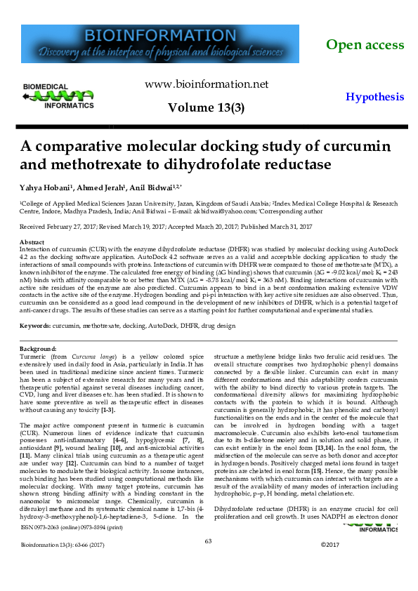 (PDF) A comparative molecular docking study of curcumin and ...