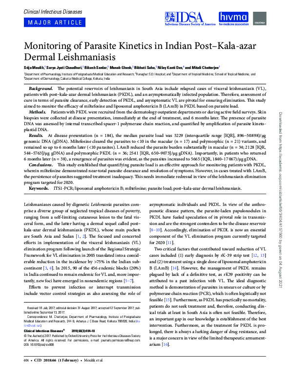 (PDF) Monitoring of parasite kinetics in Indian Post Kala Azar Dermal ...