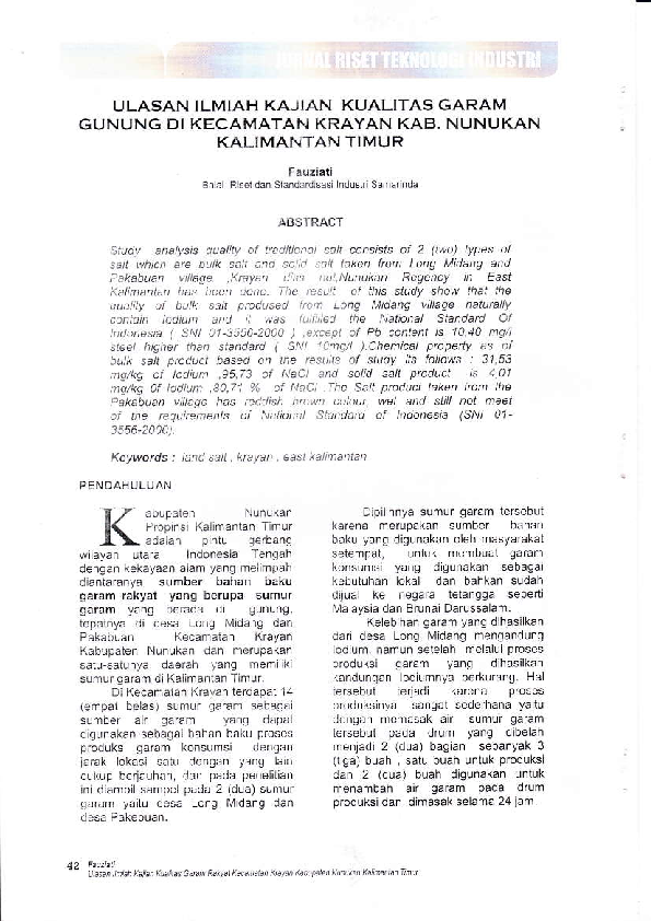 (PDF) Ulasan Ilmiah Kajian Kualitas Garam Gunung Di Kecamatan Krayan ...