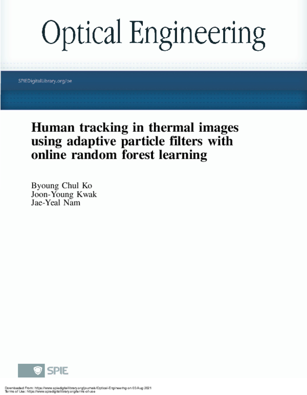 Pdf Human Tracking In Thermal Images Using Adaptive Particle Filters With Online Random Forest 