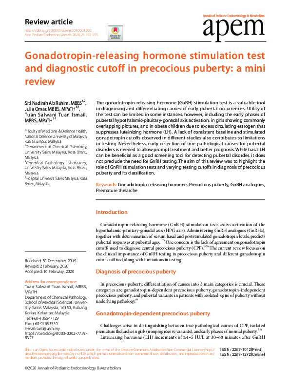(PDF) Gonadotropin-releasing hormone stimulation test and diagnostic ...
