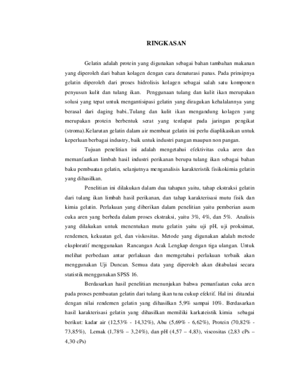 (PDF) Pemanfaatan Cuka Aren Pada Ekstraksi Gelatin Dari Tulang Ikan ...