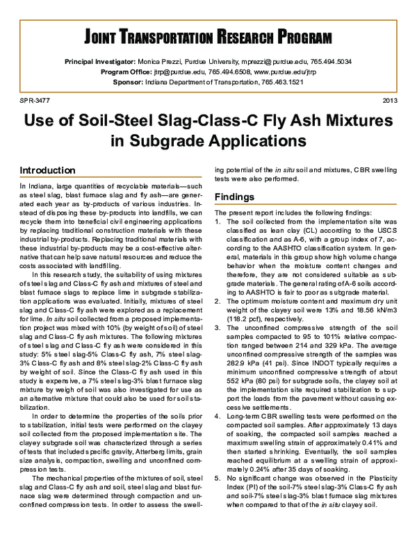 (PDF) Use of Soil-Steel Slag-Class-C Fly Ash Mixtures in Subgrade ...