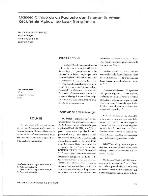 (PDF) Manejo clínico de un paciente con estomatitis aftosa recurrente ...