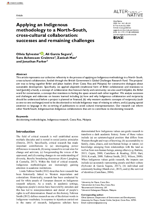 (PDF) Applying an Indigenous methodology to a North–South, cross ...