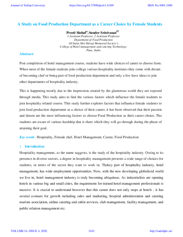 (PDF) A Study on Food Production Department as a Career Choice by ...