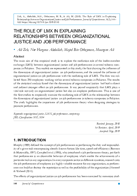 (PDF) The Role of LMX in Explaining Relationships between Organizational Justice and Job Performance