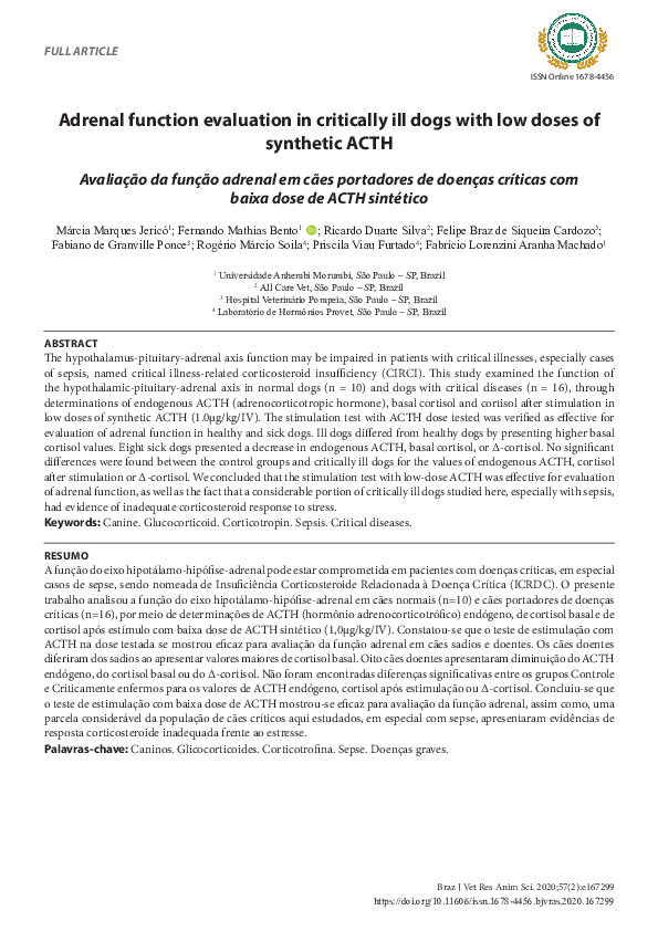 (PDF) Adrenal function evaluation in critically ill dogs with low doses ...