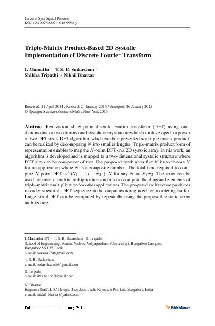 (PDF) Triple-Matrix Product-Based 2D Systolic Implementation of ...
