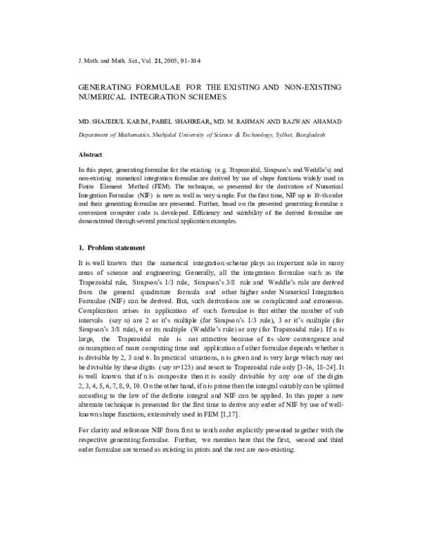 Pdf Generating Formulae For The Existing And Non Existing Numerical Integration Schemes