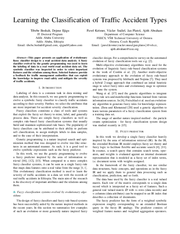 (PDF) Learning the Classification of Traffic Accident Types