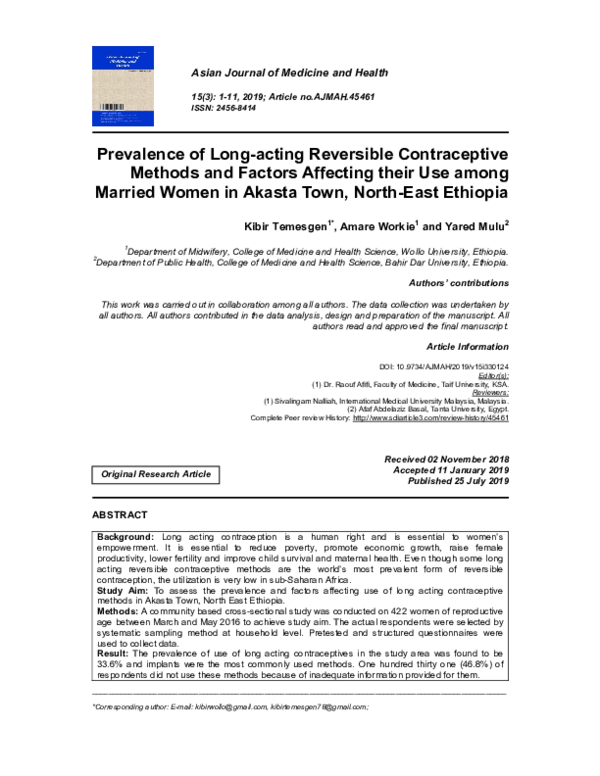 (PDF) Prevalence of Long-acting Reversible Contraceptive Methods and ...