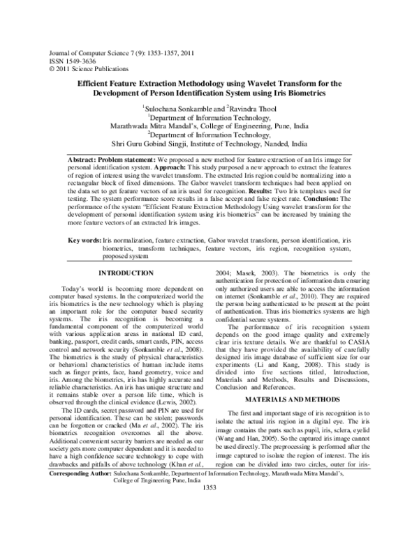 Pdf Efficient Feature Extraction Methodology Using Wavelet Transform For The Development Of